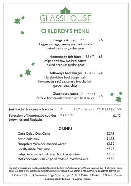 The Glasshouse Menus | Holloways