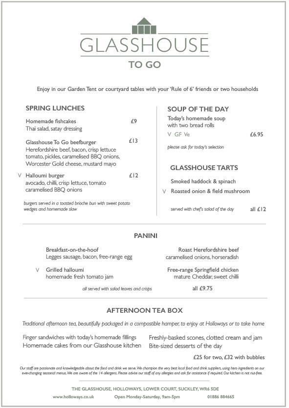 The Glasshouse Menus | Holloways